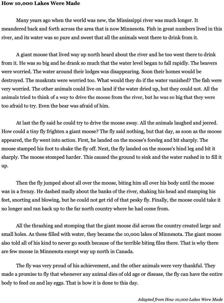 How 10,000 Lakes Were Made – Short Story Worksheets